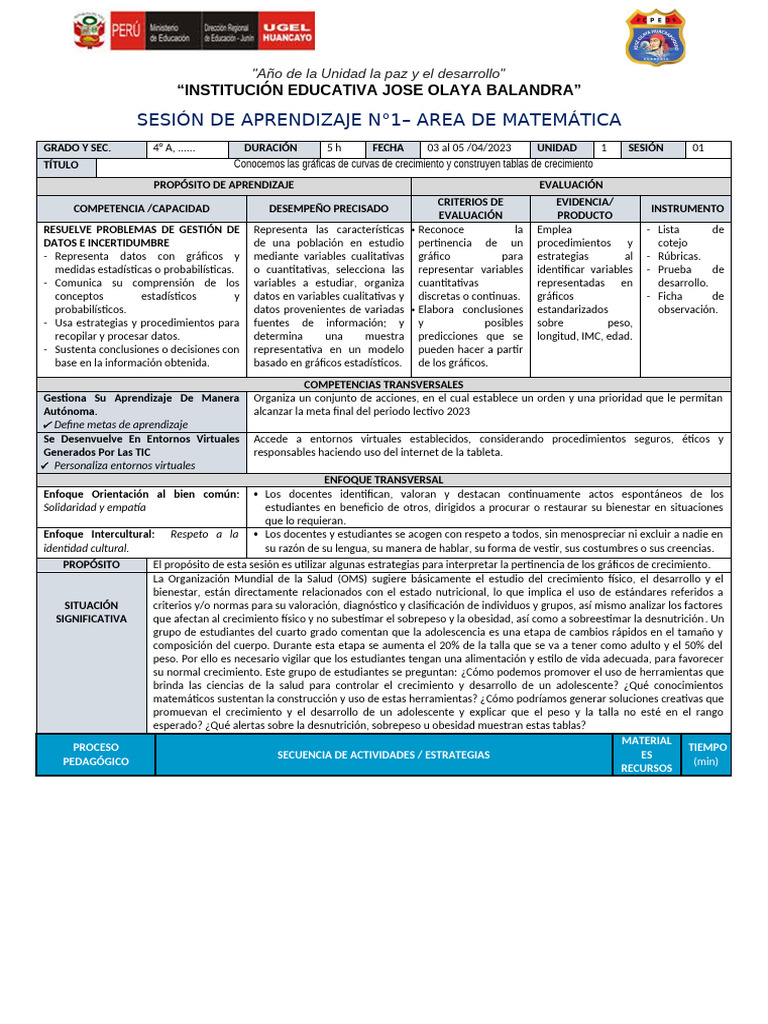 Unidad 1 - Sesión 1 - Mat 4° | PDF