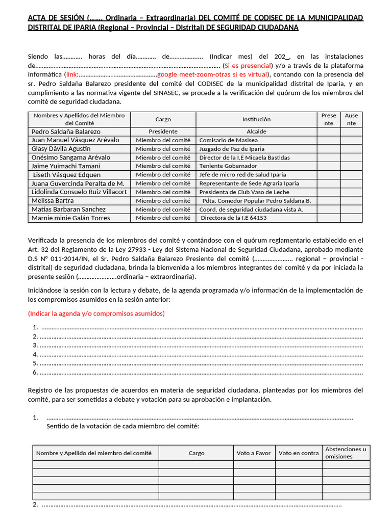 Acta de Sesión - Codisec | PDF