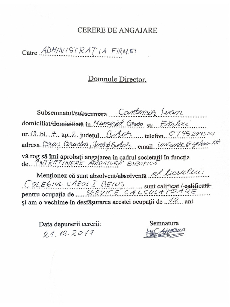Cerere de Angajare | PDF