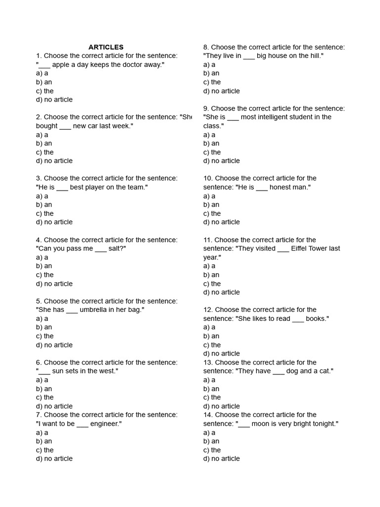 Articles Test | PDF