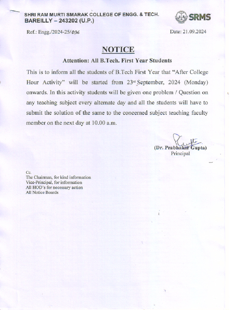 Notice For B.Tech. First Year Students | PDF