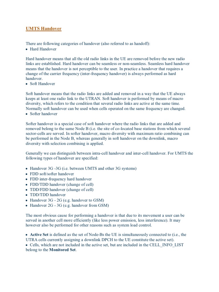 Umts Handover Types | PDF