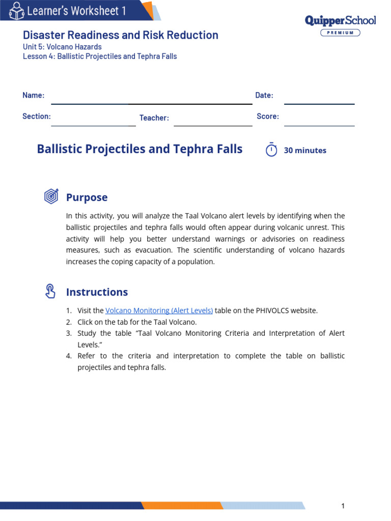 DRRR 11 - 12 Q1 0504 Ballistic Projectiles and Tephra Falls SW1 | PDF ...