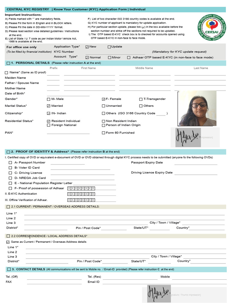 Central KYC Form for Individuals | PDF | Identity Document | Personal ...