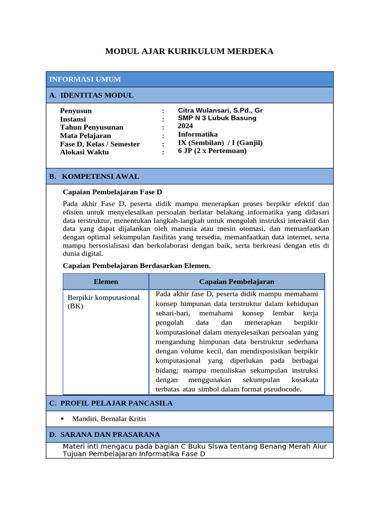 Modul Ajar 1 dan 2 | PDF