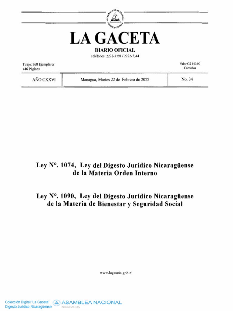 Ley #1090 Digesto Juridico en Materia de Bienestar y Sesuridad Social | PDF