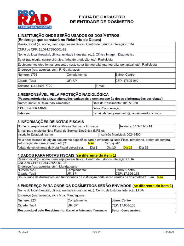 RQ-3025 - Ficha de Cadastro de Entidade | PDF