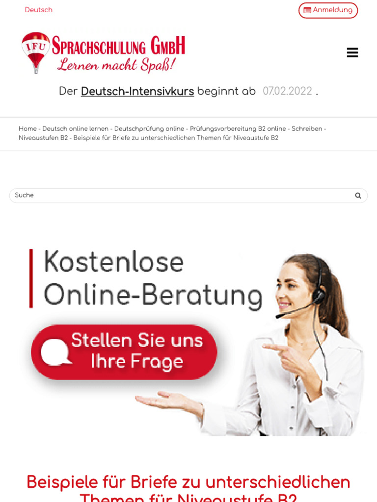 Beispiele Für Briefe Zu Unterschiedlichen Themen Für Niveaustufe B2 - IFU Sprachschule | PDF