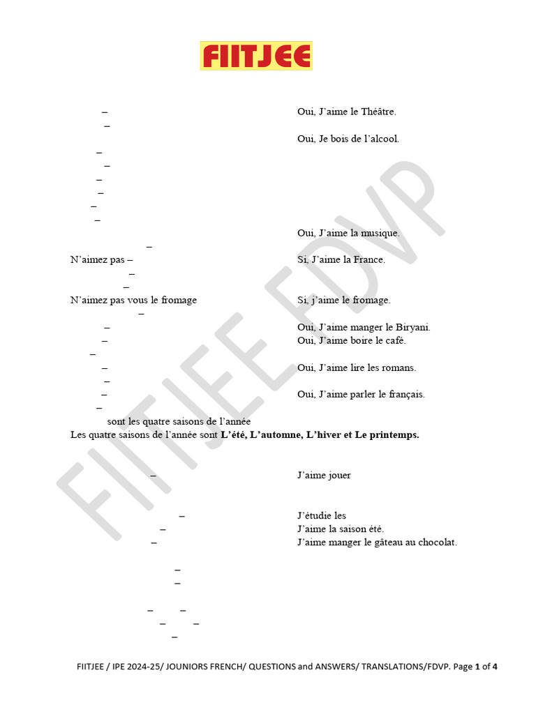 JR FRENCH TRANSLATIONS,QUESTIONS and ANSWERS | PDF