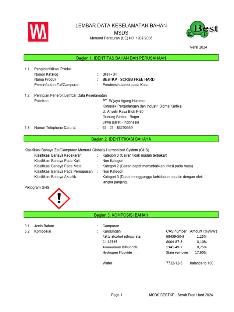 MSDS BESTKP Scrub Free Hard 2024 | PDF | Scientific Classification ...