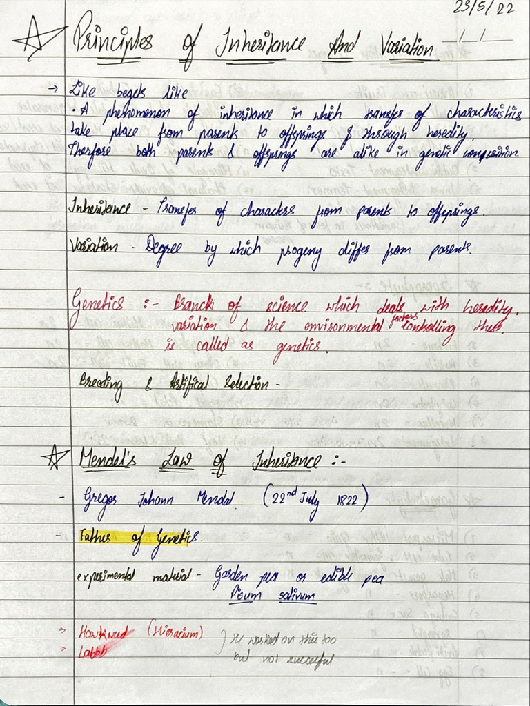 Principles of Inheritance and Variation | PDF