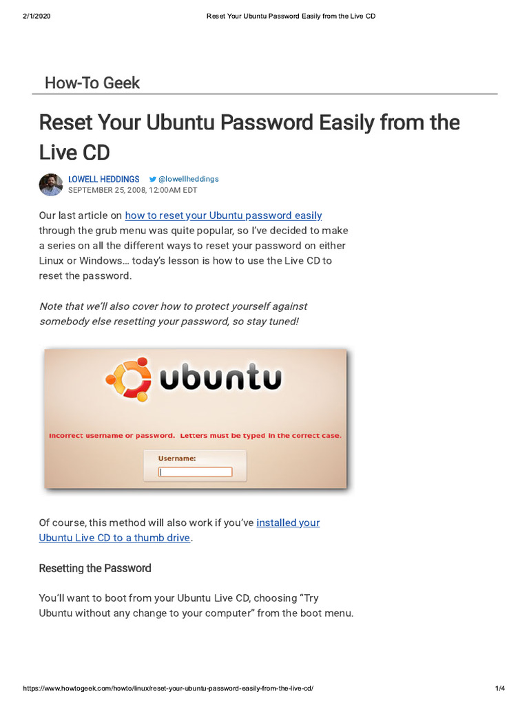 Reset Your Ubuntu Password Easily From The Live CD | PDF