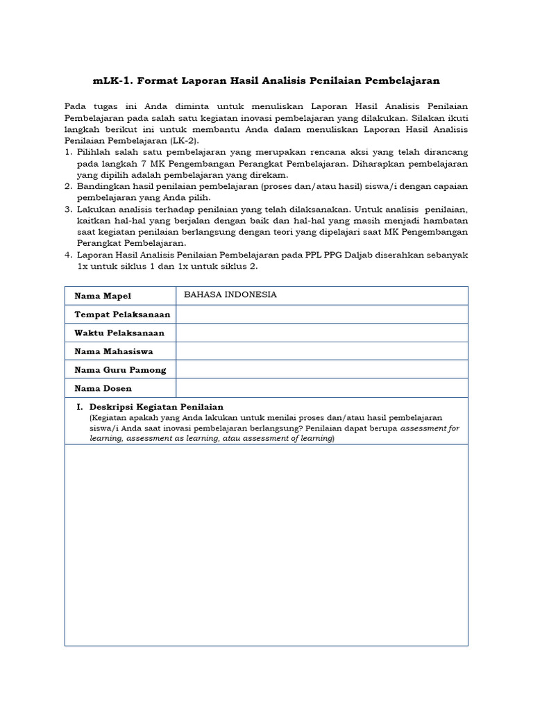 Format Hasil Asesmen Pembelajaran | PDF