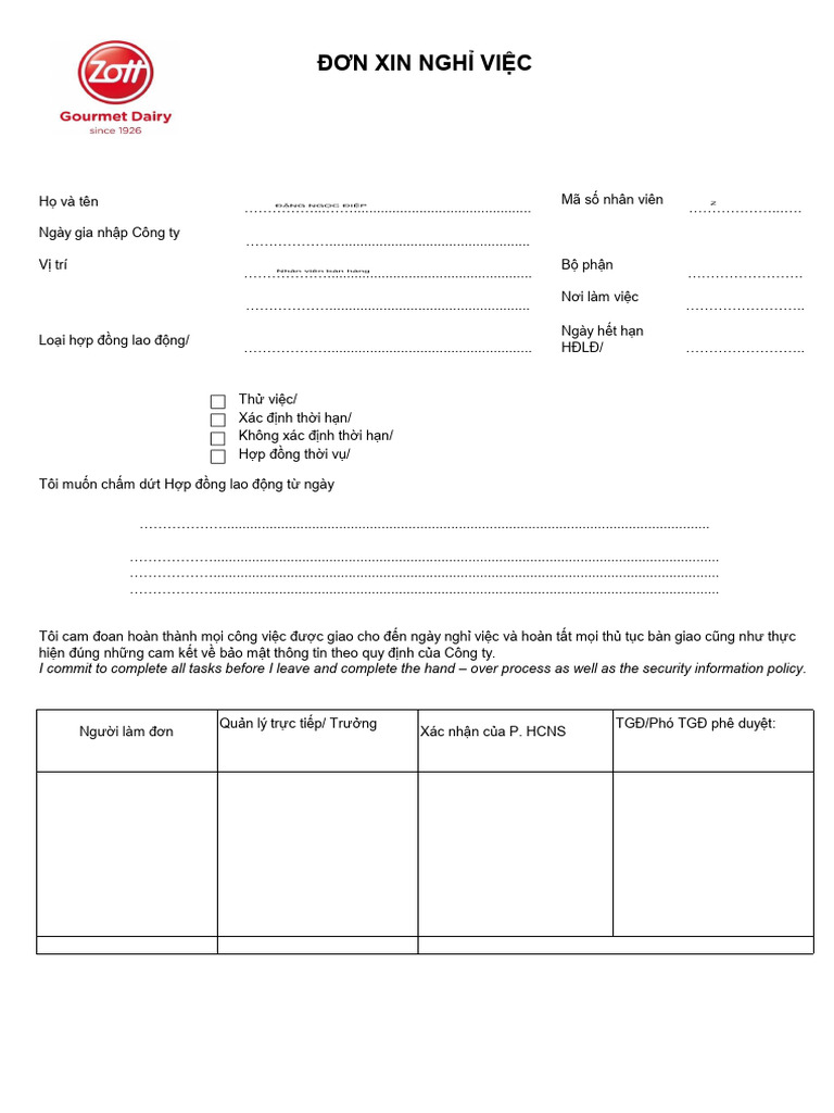 Đơn Xin Nghi Viec | PDF