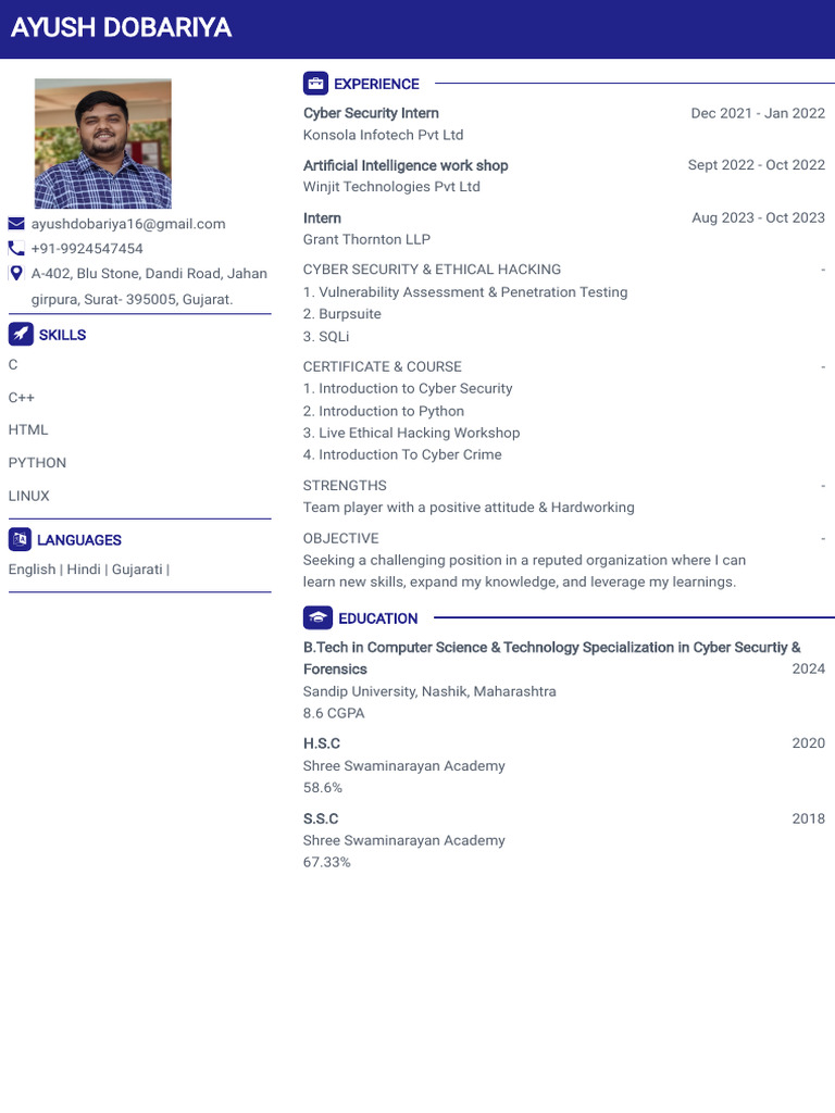 Ayush Dobariya CV | PDF