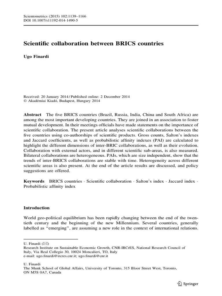 Scientific Collaboration Between BRICS Countries | PDF | Bric | Data