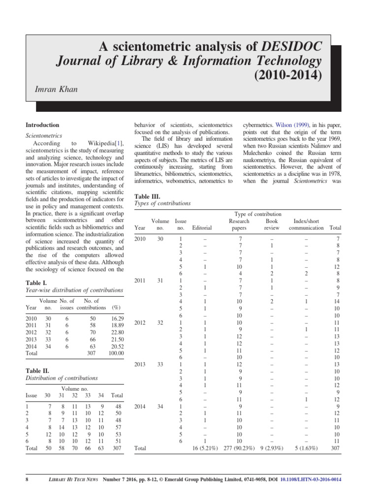 A Scientometric Analysis of DESIDOC Journal of Library & Information ...