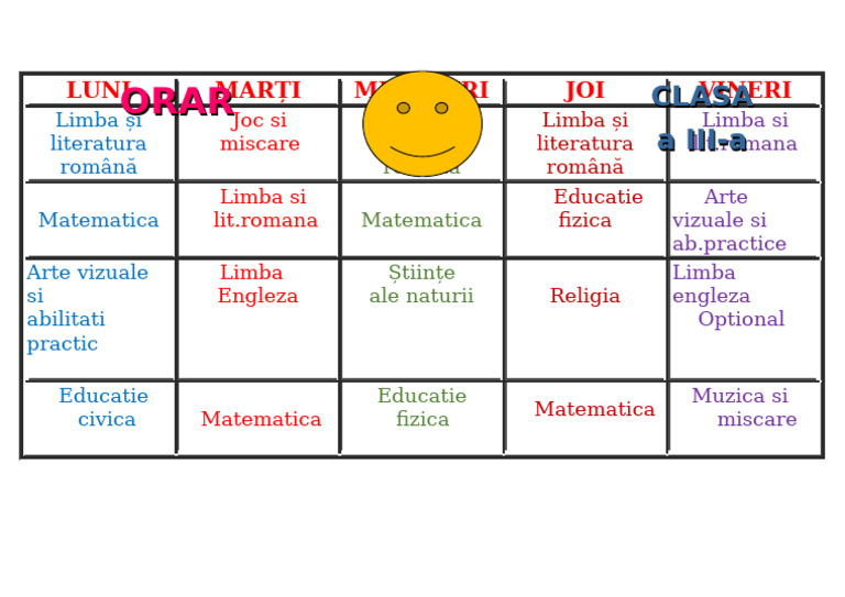 Orar Clasa A 3-A | PDF