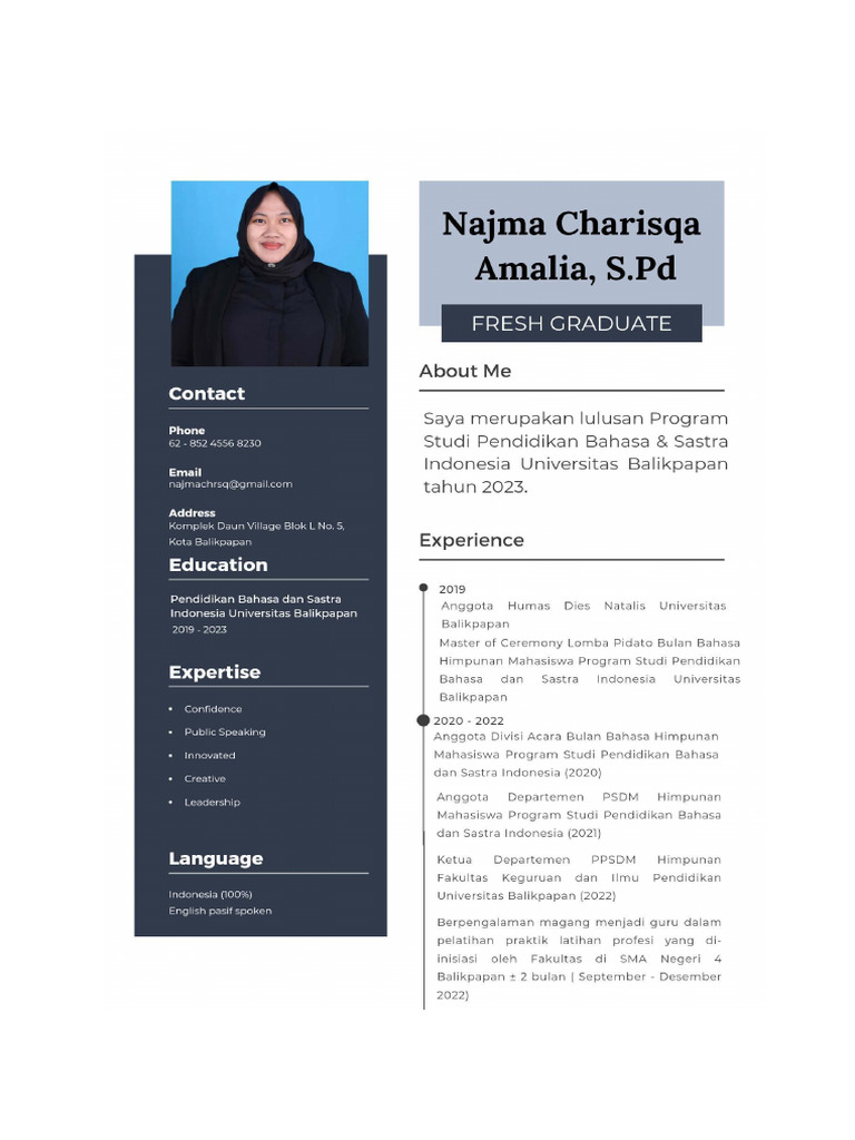 CV Najma Charisqa Amalia S.PD | PDF