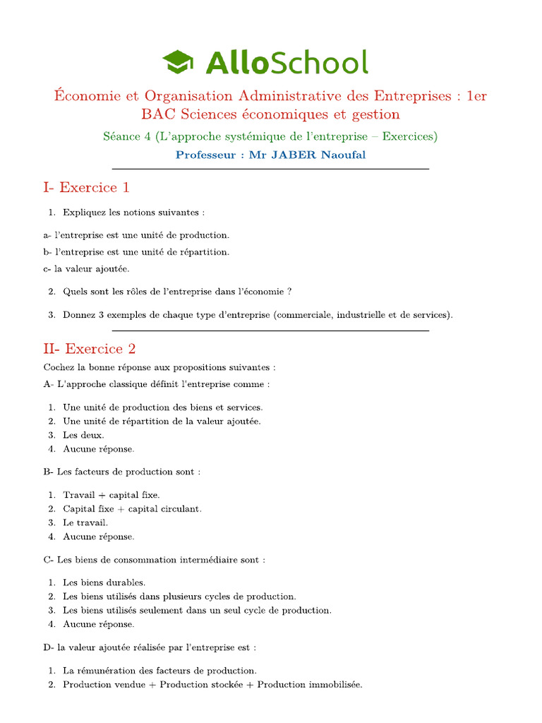 seance-4-l-approche-systemique-de-l-entreprise-exercices-3 | PDF