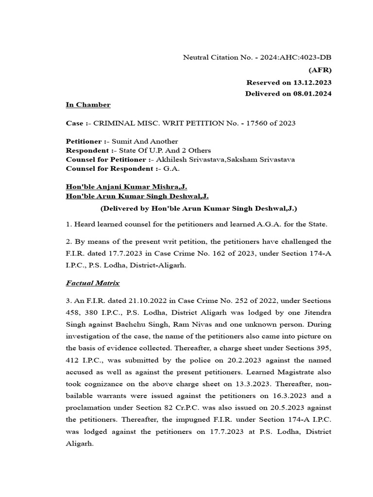 Sumit and Another Vs State of Up and 2 Others 2024 Allahabad High Court ...