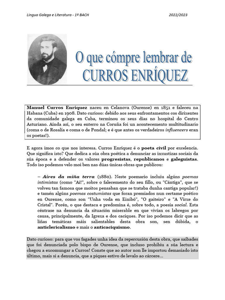 O Que Cómpre Saber de Curros Enríquez | PDF