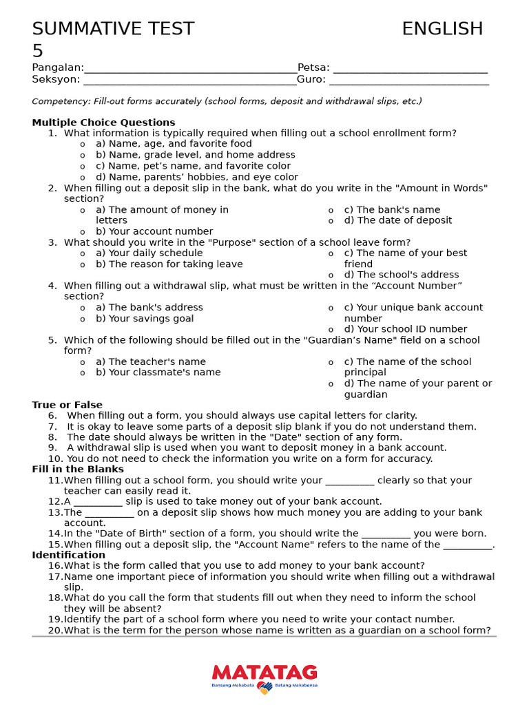 Eng5 Summative 01 | PDF