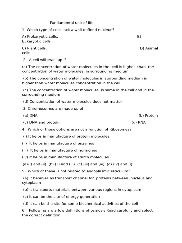 Cell MCQ | PDF | Cell (Biology) | Science & Mathematics