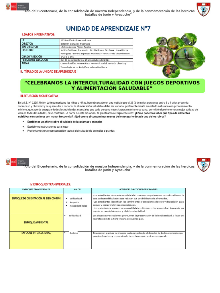 Unidad N° 7 Primer Grado Mod | PDF