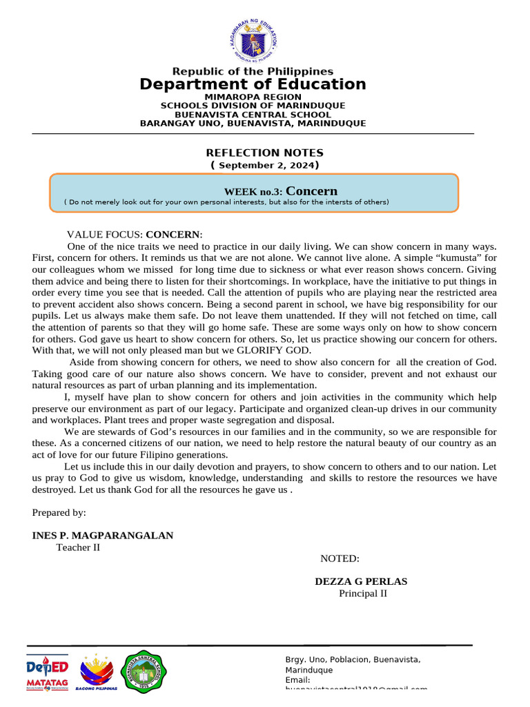 Reflection Sept.2and9ines | PDF