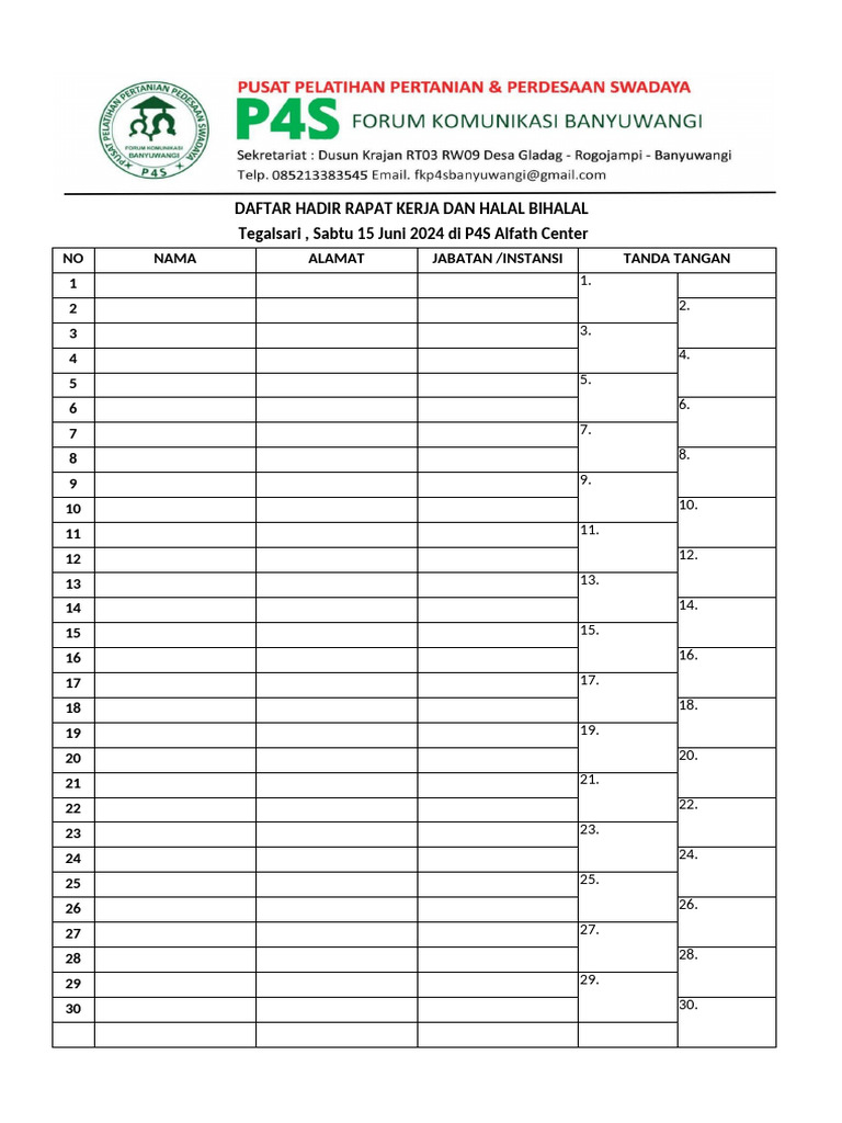 DAFTAR HADIR Rapat Bulanan P4S | PDF