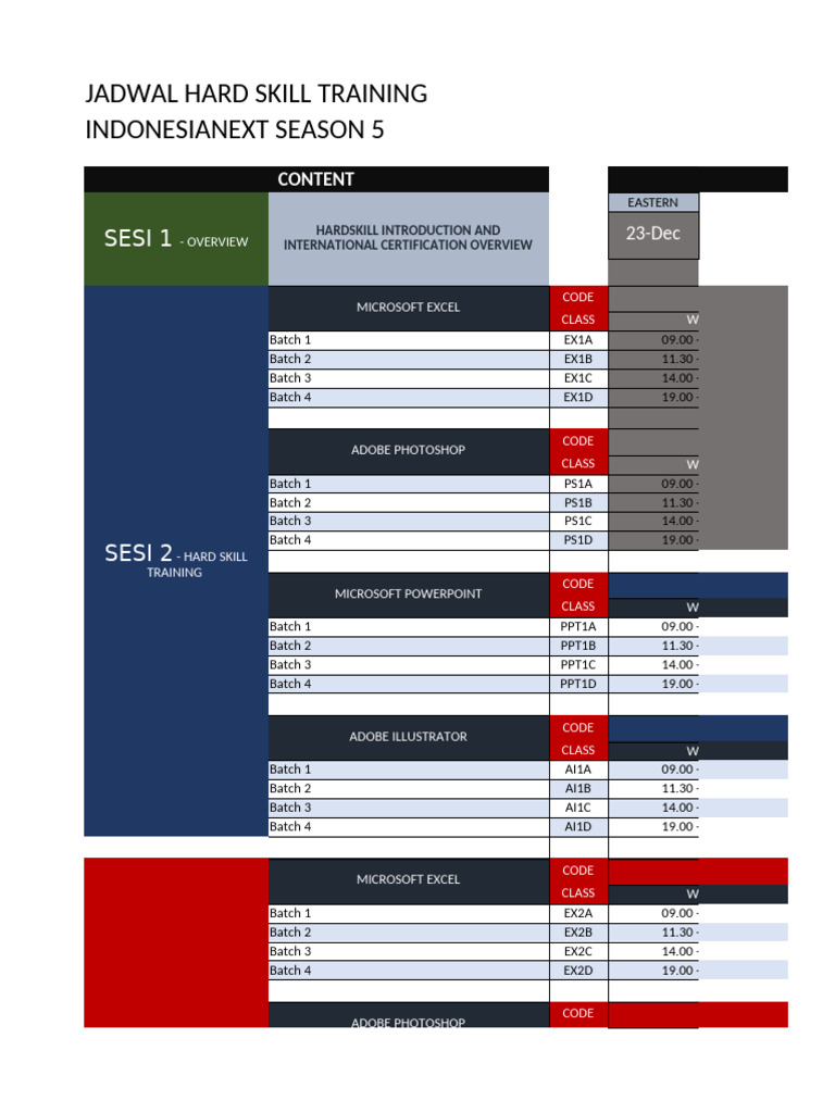 Jadwal Training IndonesiaNEXT Season 5 - Update Rev1 | PDF