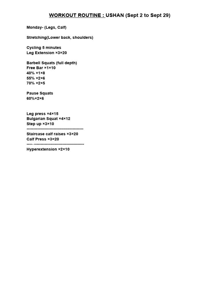 Workout Routine of Ushan | PDF | Physical Fitness | Home & Garden