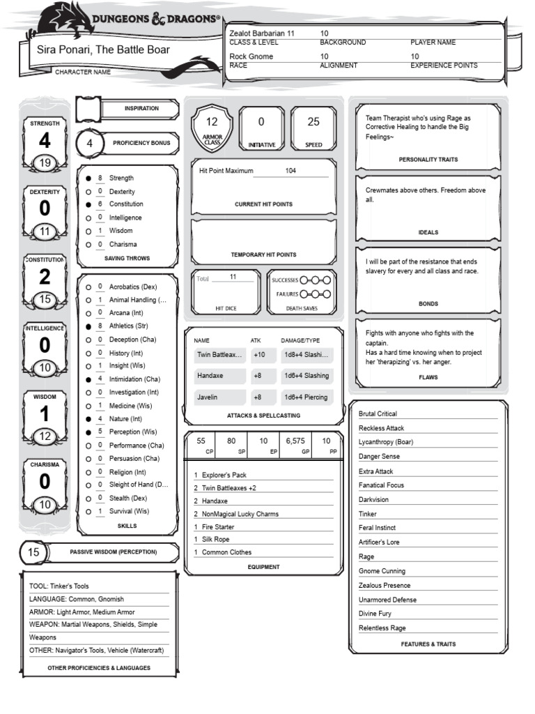 Sira Ponari, The Battle Boar - Roll20 Characters | PDF