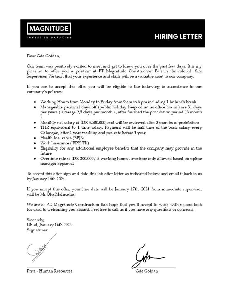 Hiring Letter Goldan | PDF