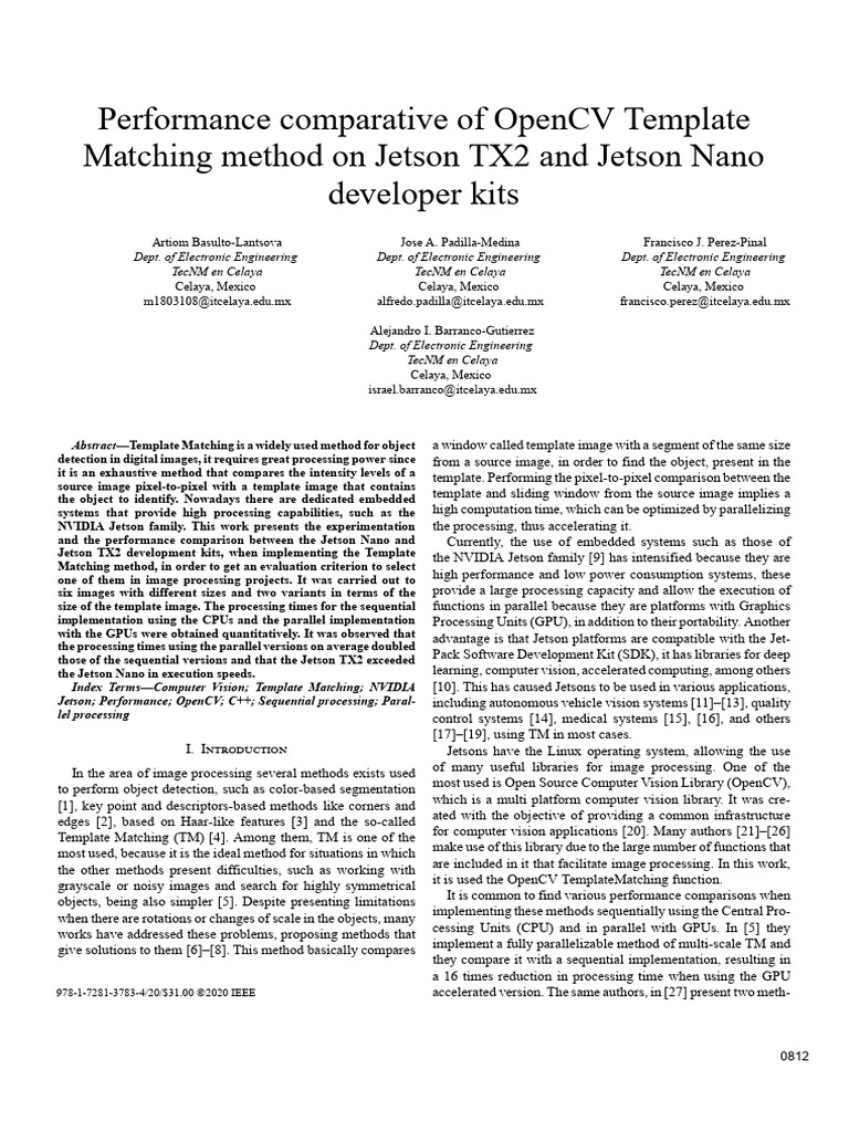 Performance Comparative of OpenCV Template | PDF