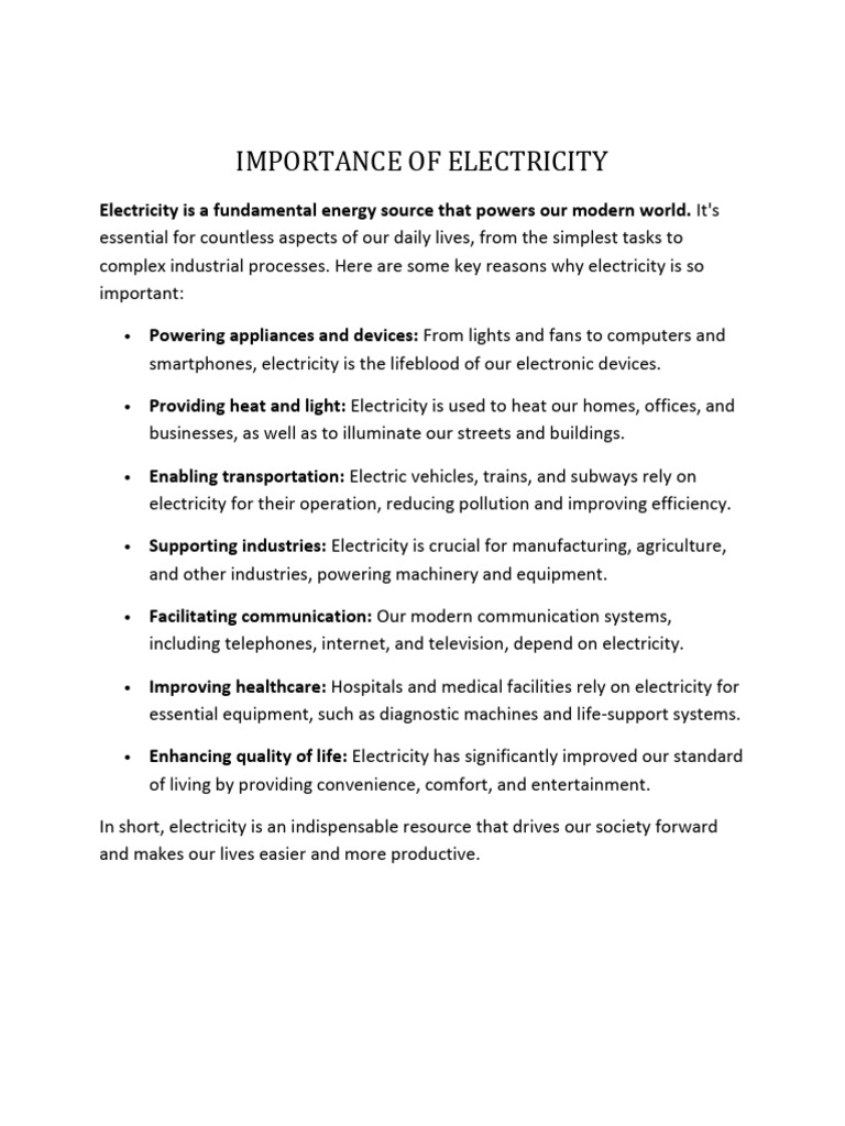Importance of Electricity | PDF