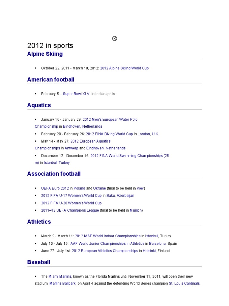 2012 in Sports | PDF | Sports & Recreation | Travel
