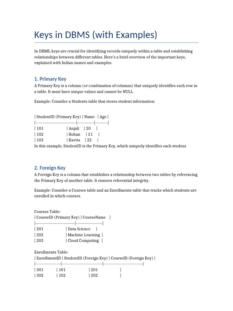 Keys in DBMS | PDF