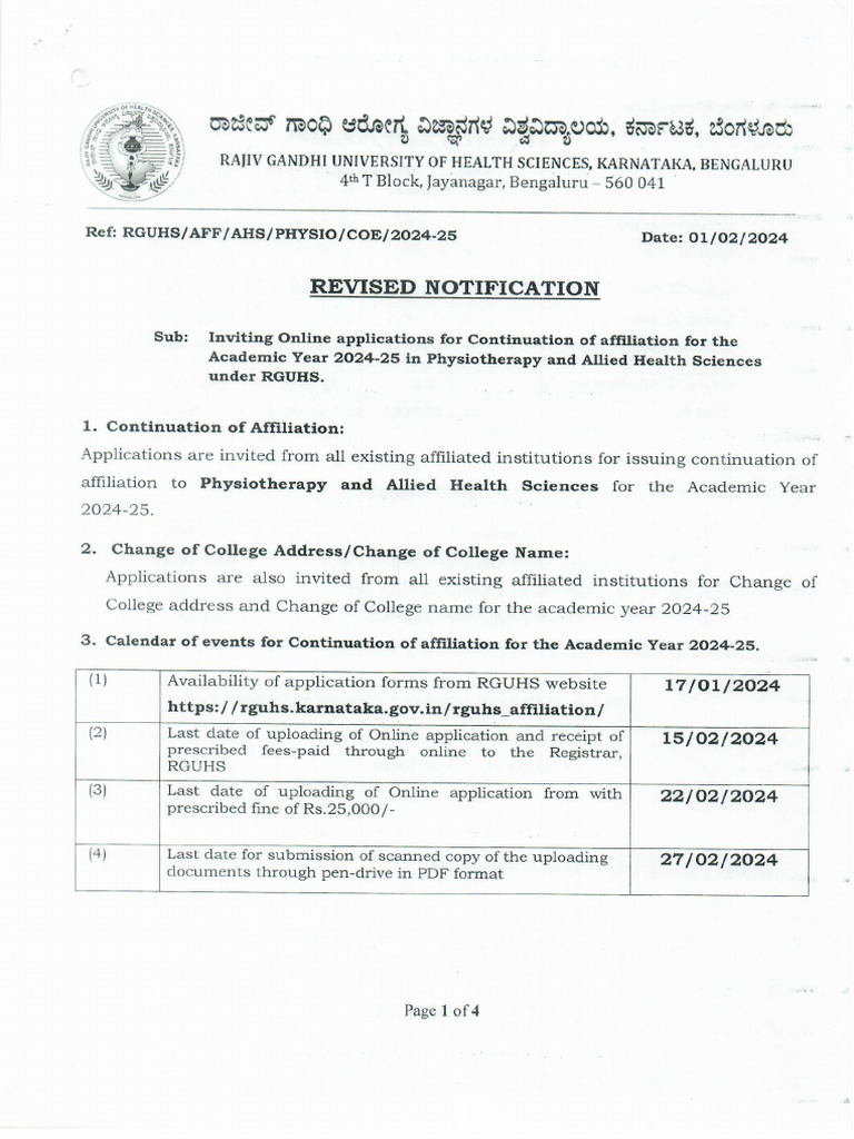 Revised Notification For Inviting Online Applications For Continuation of Affiliation For PT and ...