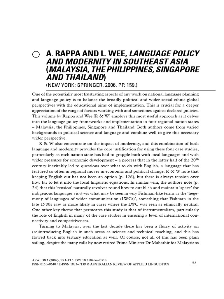 A Rappa and L Wee Language Policy and Mo | PDF
