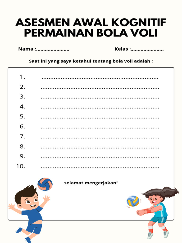 Lembar Kerja Asesmen Awal Pembelajaran PJOK Materi Bola Voli Ilustratif ...