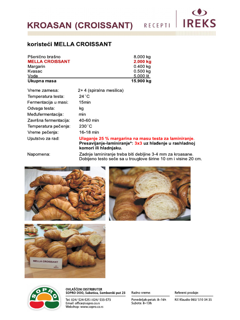 Sopro 2021 - Pekarski recepti - KROASAN (CROISSANT) | PDF