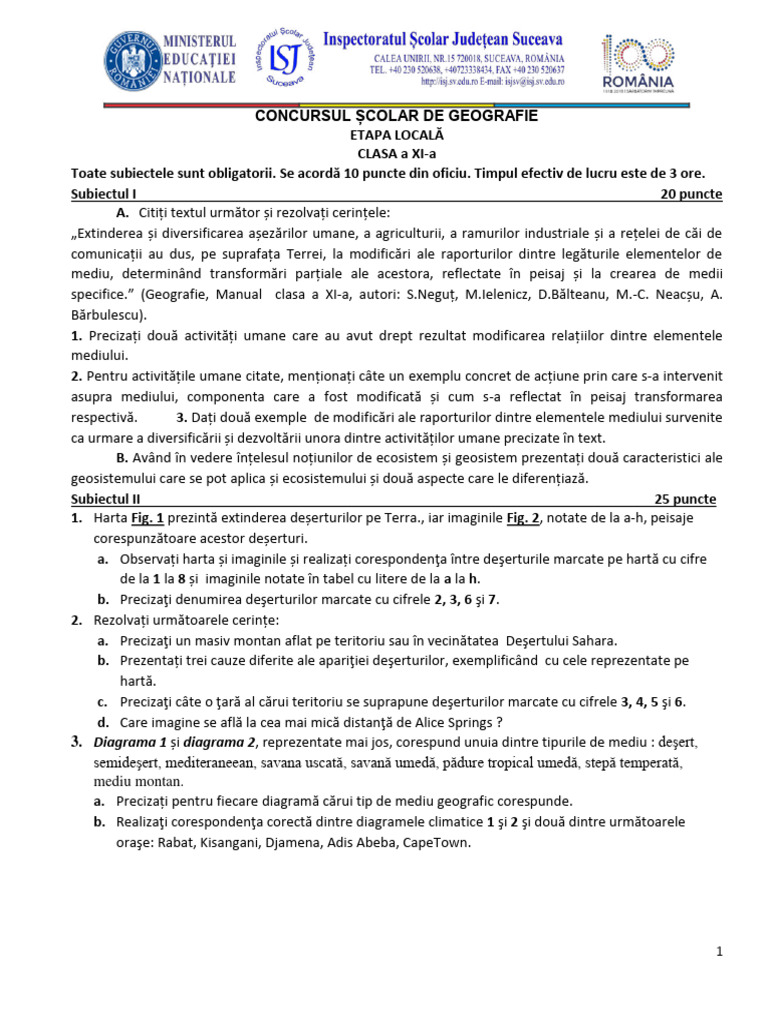 11 Subiect Faza Locala Clasa A XI 2019 E7d87 | PDF
