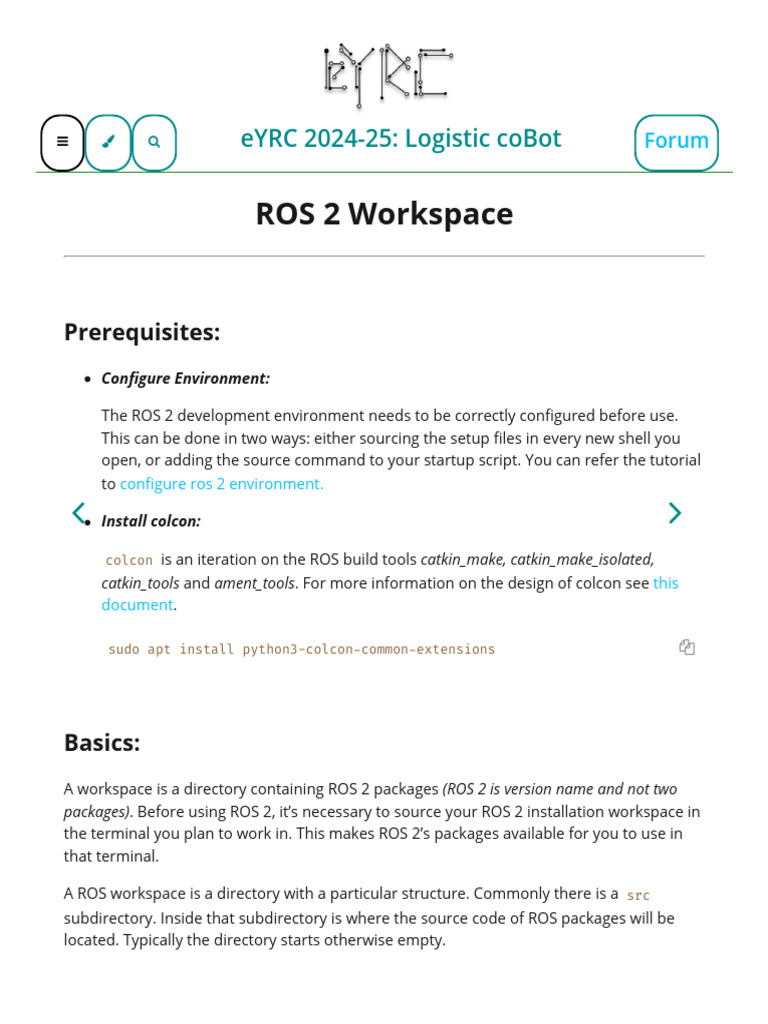 II. ROS 2 Workspace - EYRC 2024-25 - Logistic CoBot | PDF