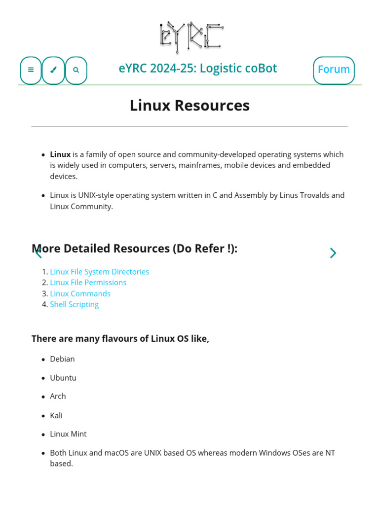 I. Linux Resources - EYRC 2024-25 - Logistic CoBot | PDF