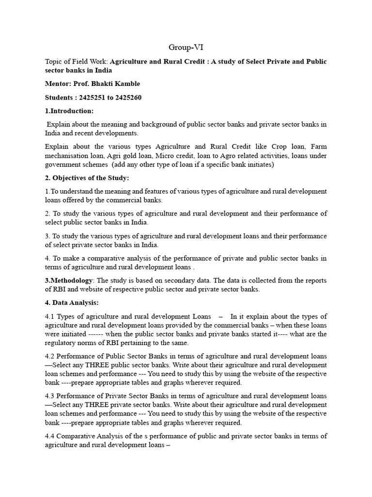 Field Work Project - Guidelines To Group - VI | PDF | Banking