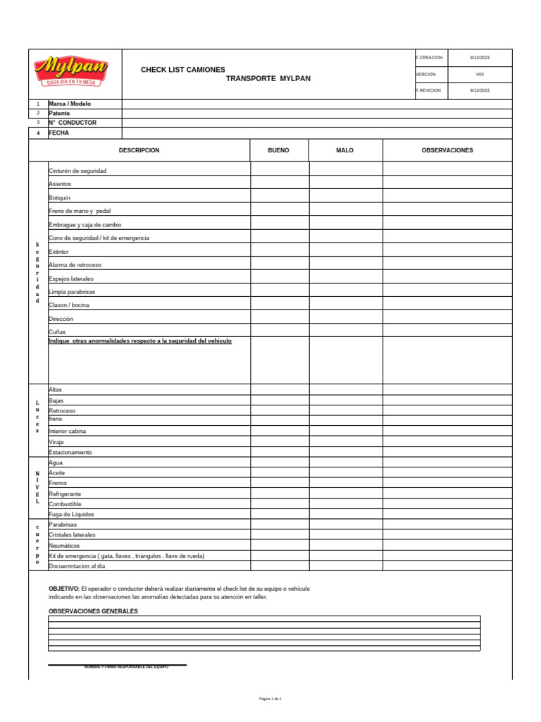 CheckList Transporte | PDF