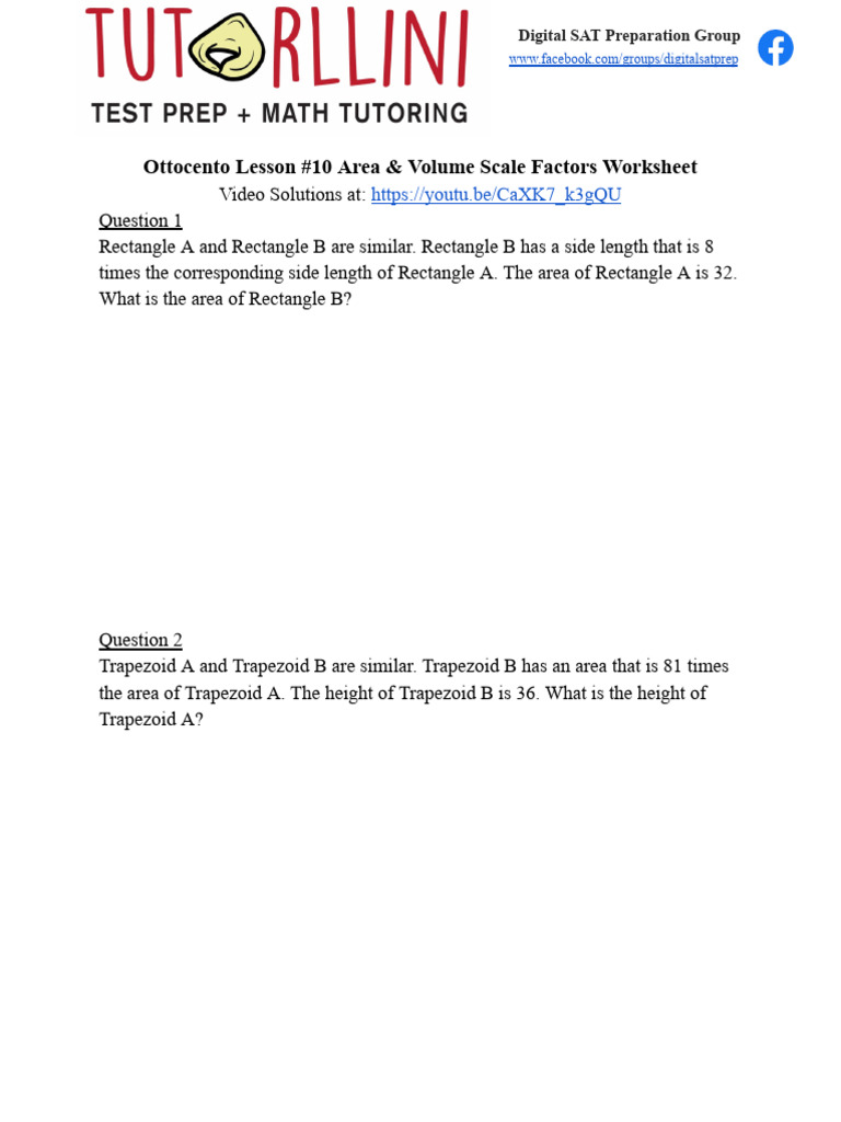 Ottocento Lesson #10 Area & Volume Scale Factors Worksheet | PDF | Area ...