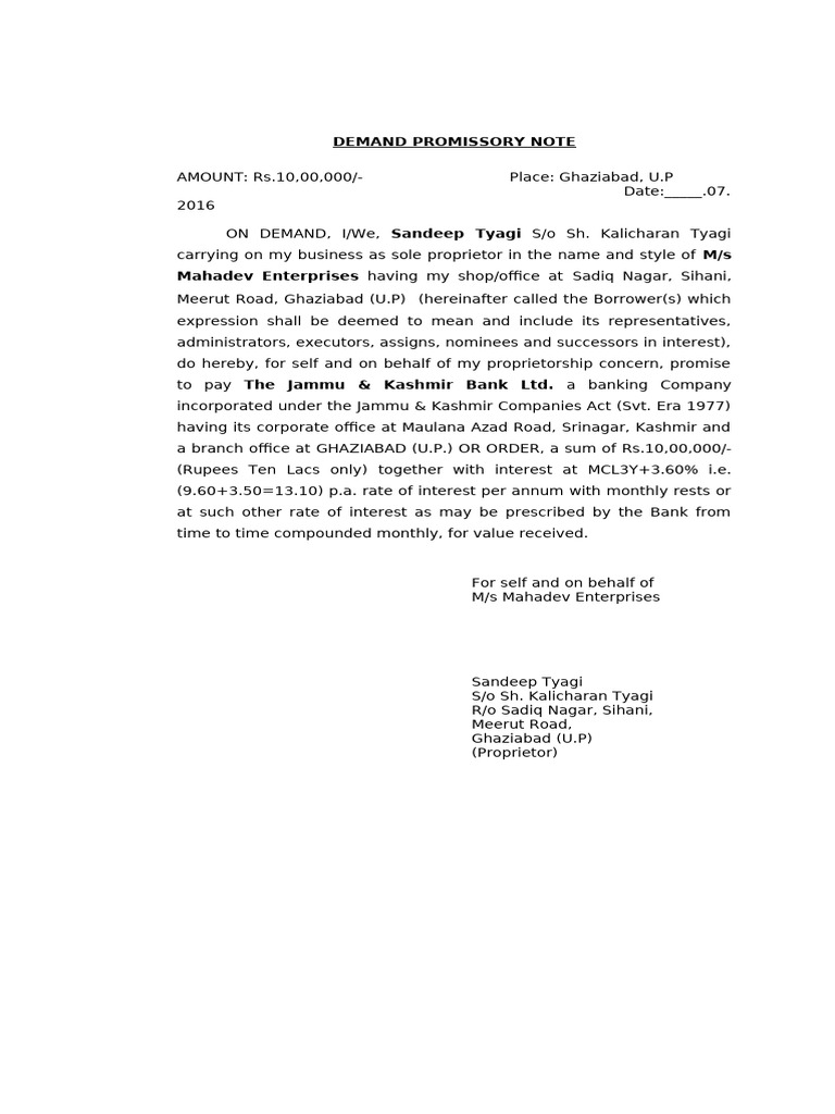 DEMAND PROMISSORY NOTE | PDF